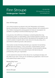 Kindergarten Teacher Cover Letter Examples, Sample Format - Resume Object