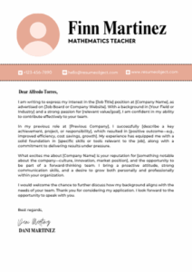 Mathematics Teacher Cover Letter Examples, Sample Format - Resume Object